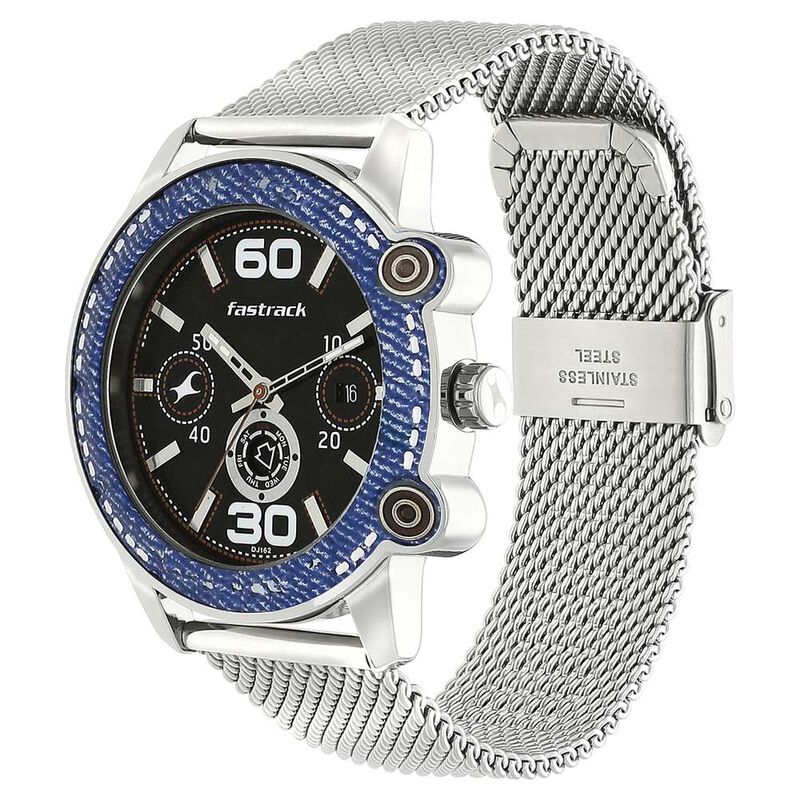 Fastrack Denim Quartz Analog with Day and Date Black Dial Stainless ...
