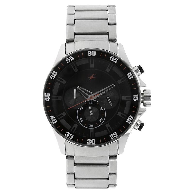 Buy Online Fastrack Big Time Quartz Chronograph Black Dial Metal Strap ...