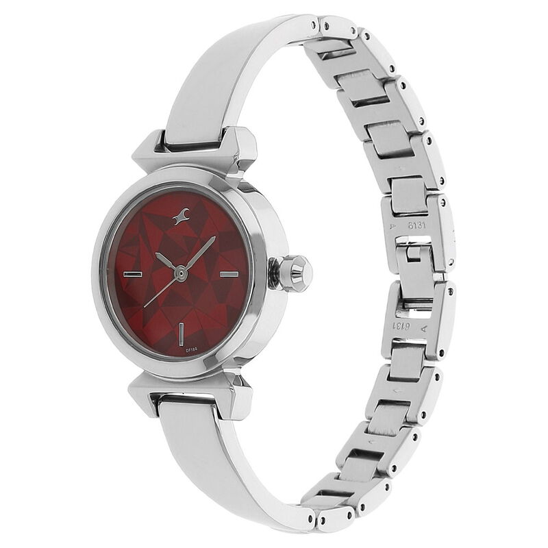 Fastrack Quartz Analog Red Dial Stainless Steel Strap Watch for Girls
