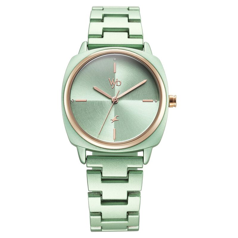Fastrack Vyb Slayer Quartz Analog Green Dial Metal Strap Watch for Girls