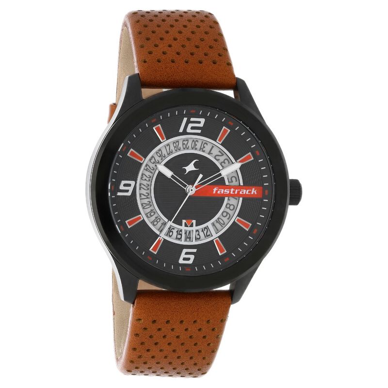 Fastrack Loopholes Quartz Analog with Date Black Dial Leather Strap ...
