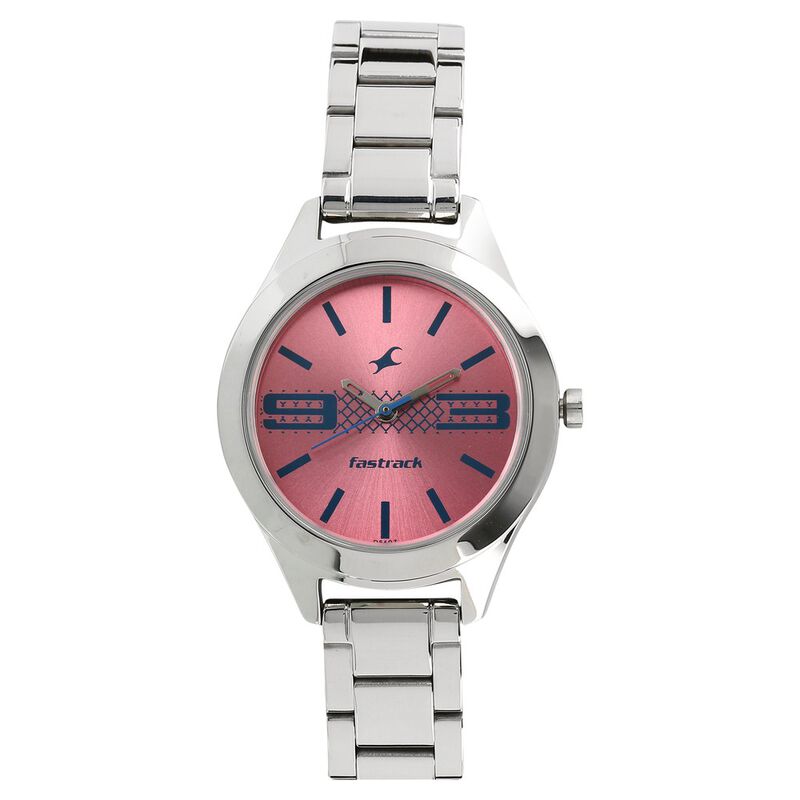 Buy Online Fastrack Quartz Analog Pink Dial Stainless Steel Strap Watch ...