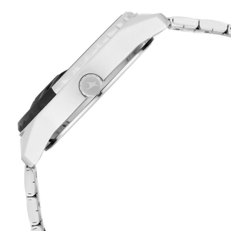 Fastrack Space Rover Quartz Analog Grey Dial Metal Strap Watch for Guys
