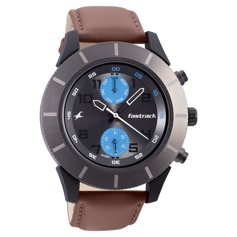Buy Online Fastrack Modular Quartz Analog Anthracite Dial Leather Strap ...