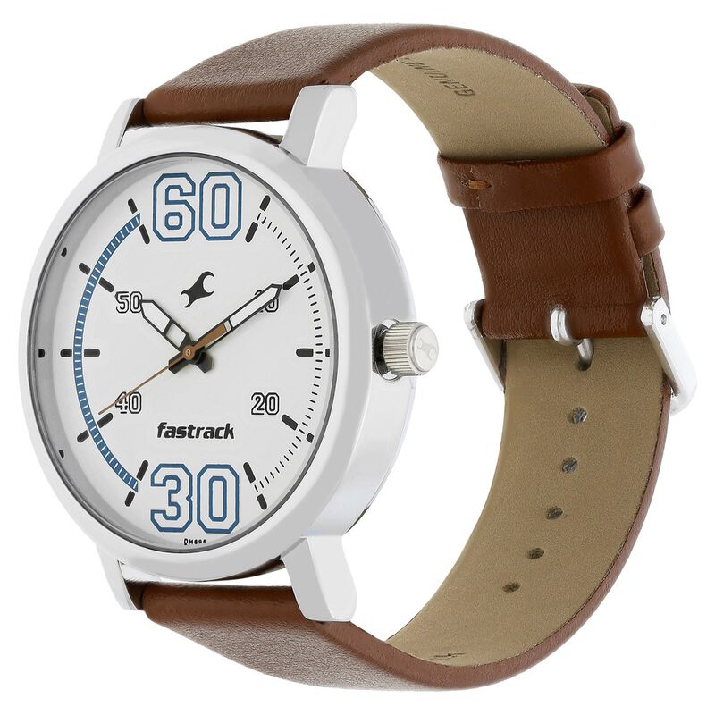 Fastrack Fundamentals Quartz Analog White Dial Leather Strap Watch for Guys