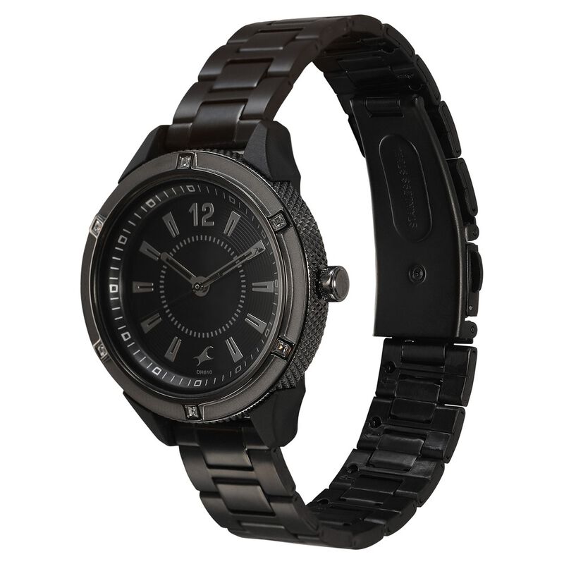 Fastrack Varsity Quartz Analog Black Dial Metal Strap Watch for Girls