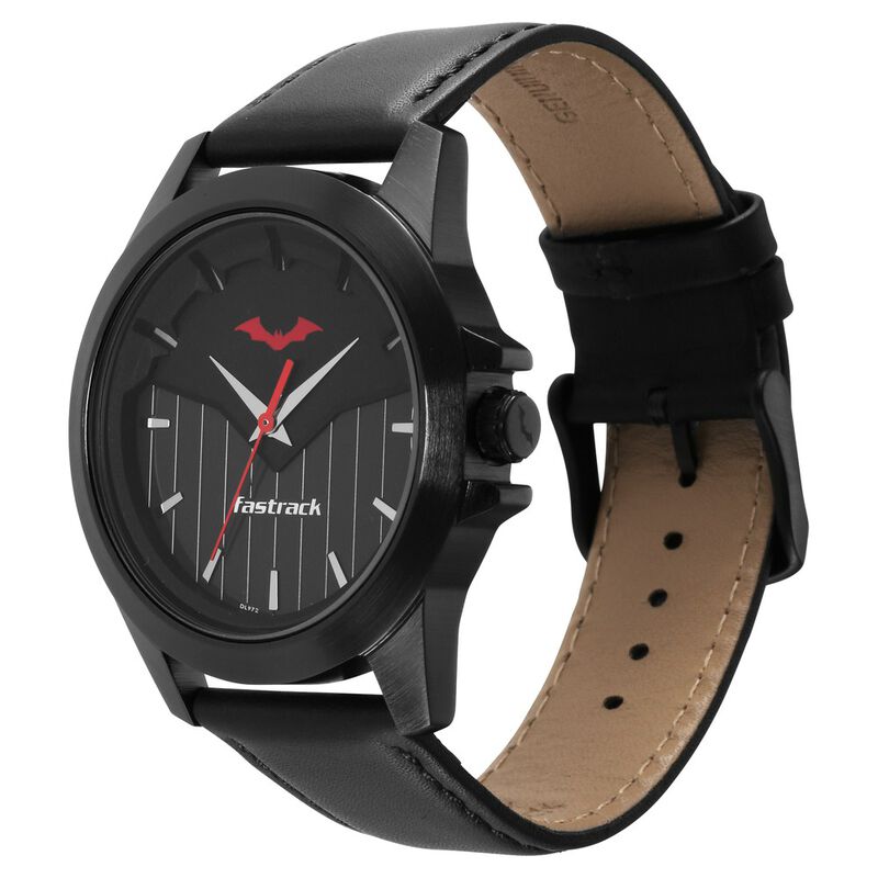 Fastrack Batman Quartz Analog Black Dial Leather Strap Watch for Guys