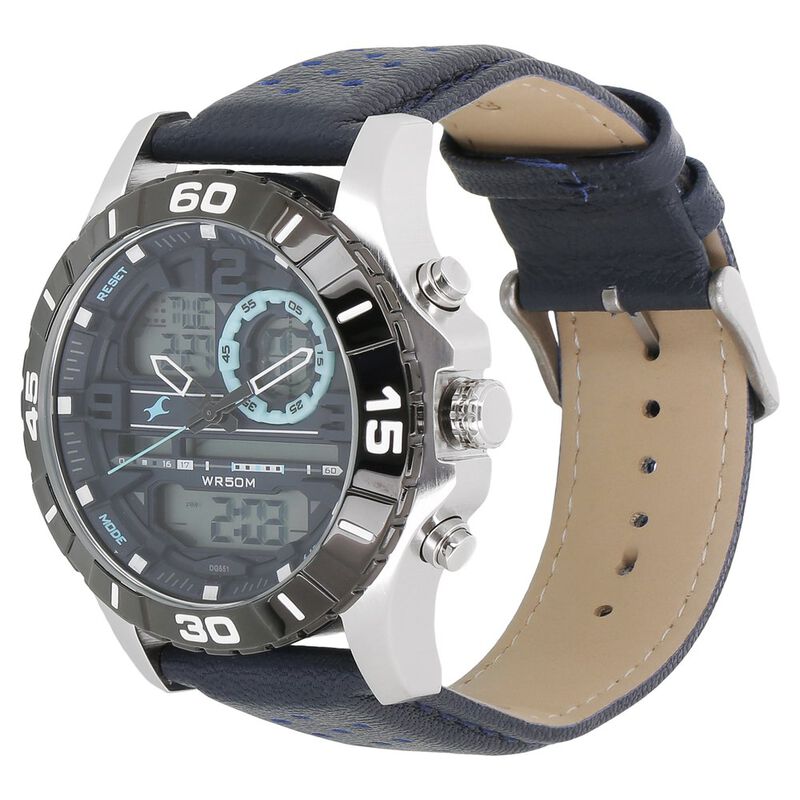 Fastrack Quartz Analog Digital Grey Dial Leather Strap Watch for Guys