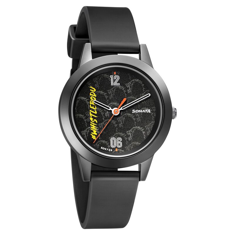 Sonata CSK Black Dial Women Watch With TPU Strap