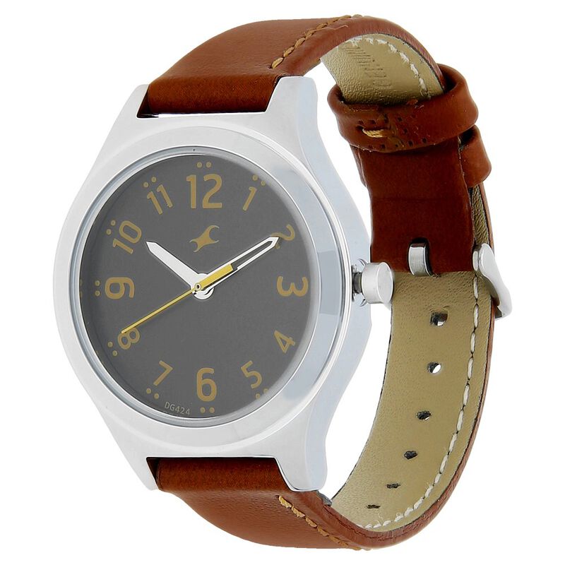 Fastrack Bare Basics Quartz Analog Grey Dial Leather Strap Watch for Girls
