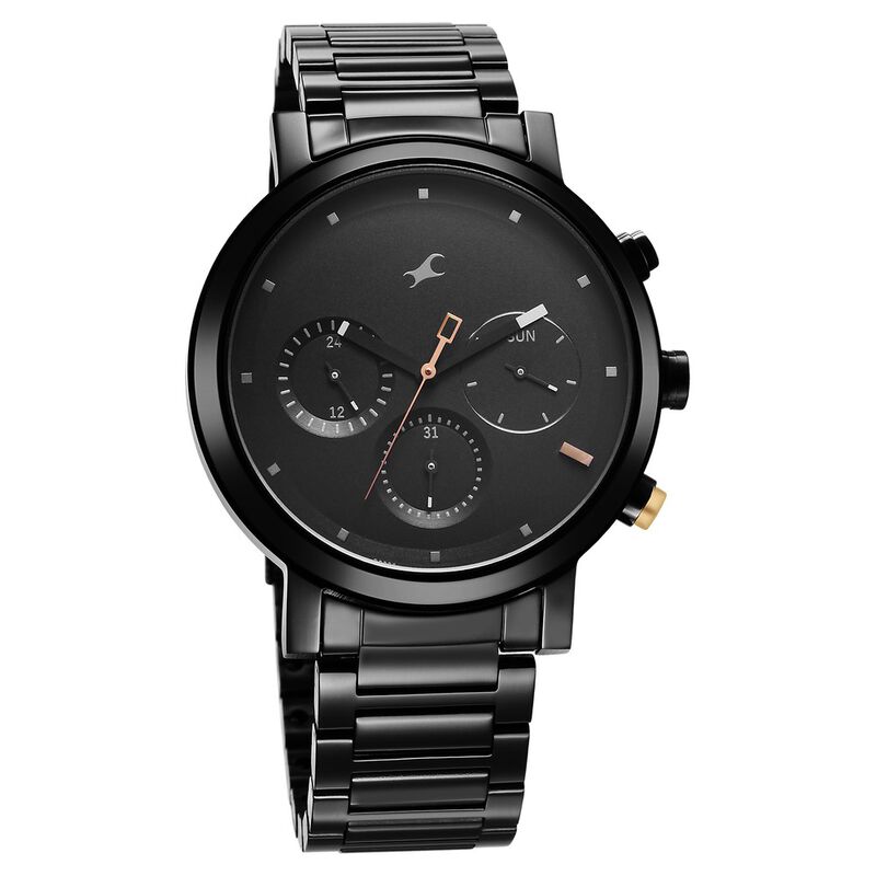 Fastrack Tick Tock Quartz Analog Black Dial With Black Stainless steel ...