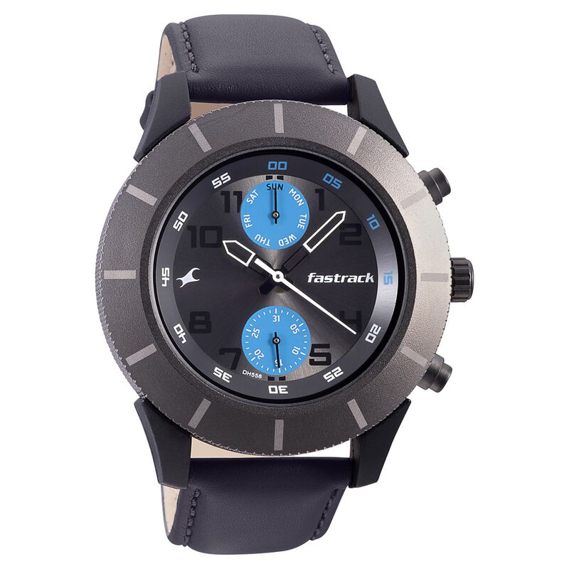 Buy Online Fastrack Modular Quartz Analog Anthracite Dial Leather Strap ...