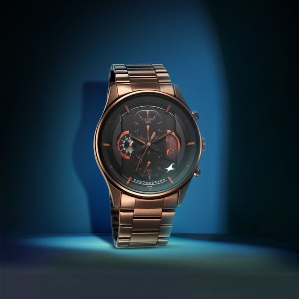 Buy Online Fastrack Opulence Sun Moon Chronograph Black Dial Brown ...