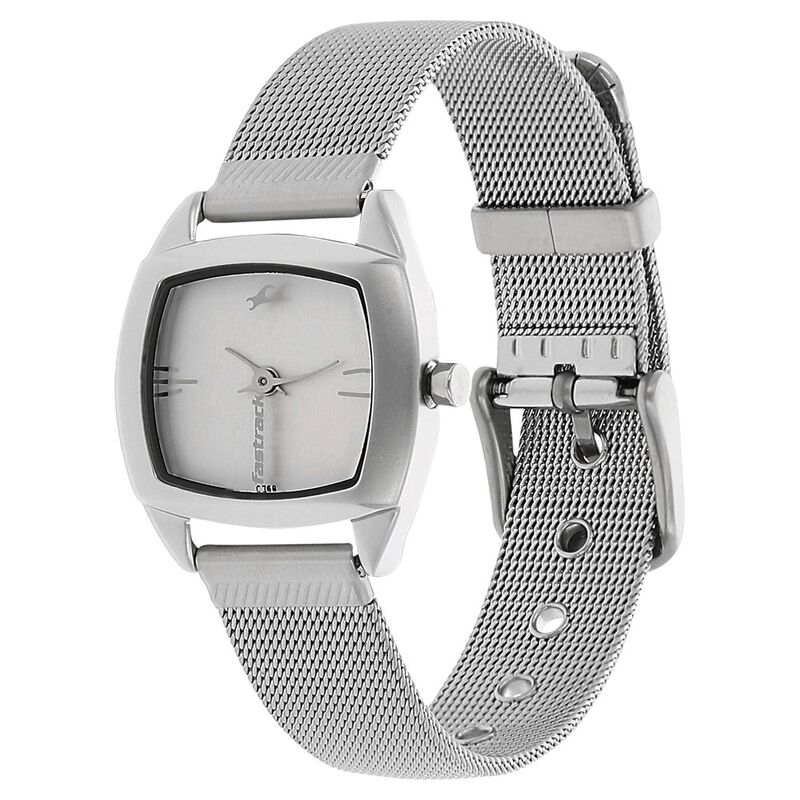 Fastrack Quartz Analog Silver Dial Metal Strap Watch for Girls