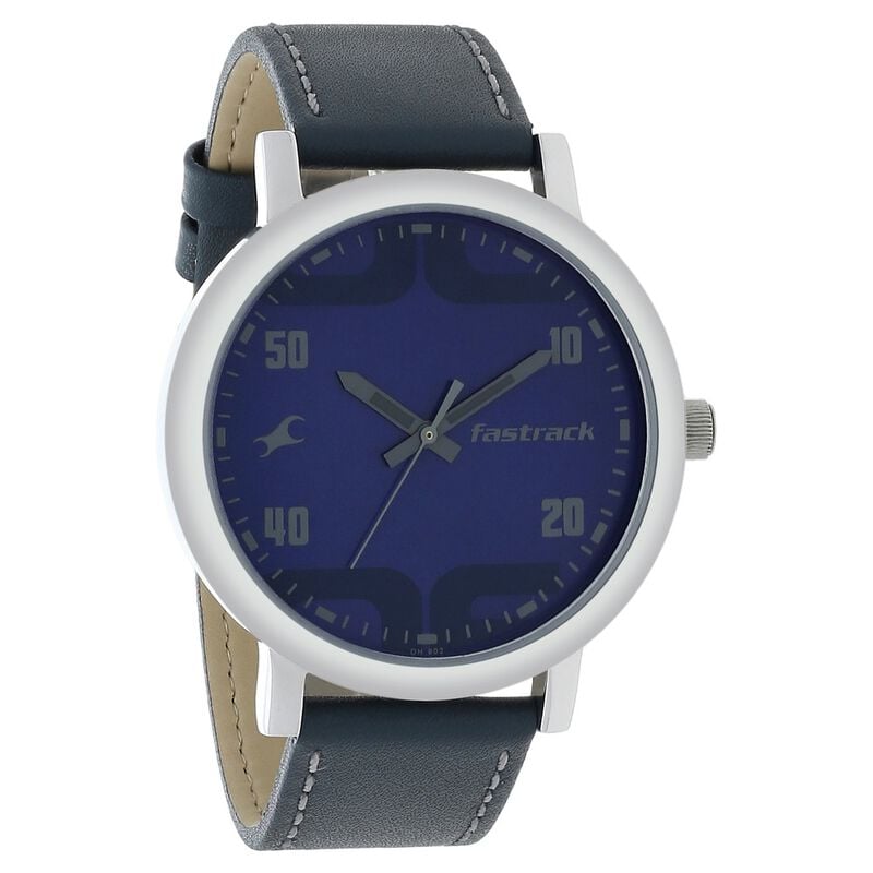 Fastrack Bold Quartz Analog Blue Dial Leather Strap Watch for Guys