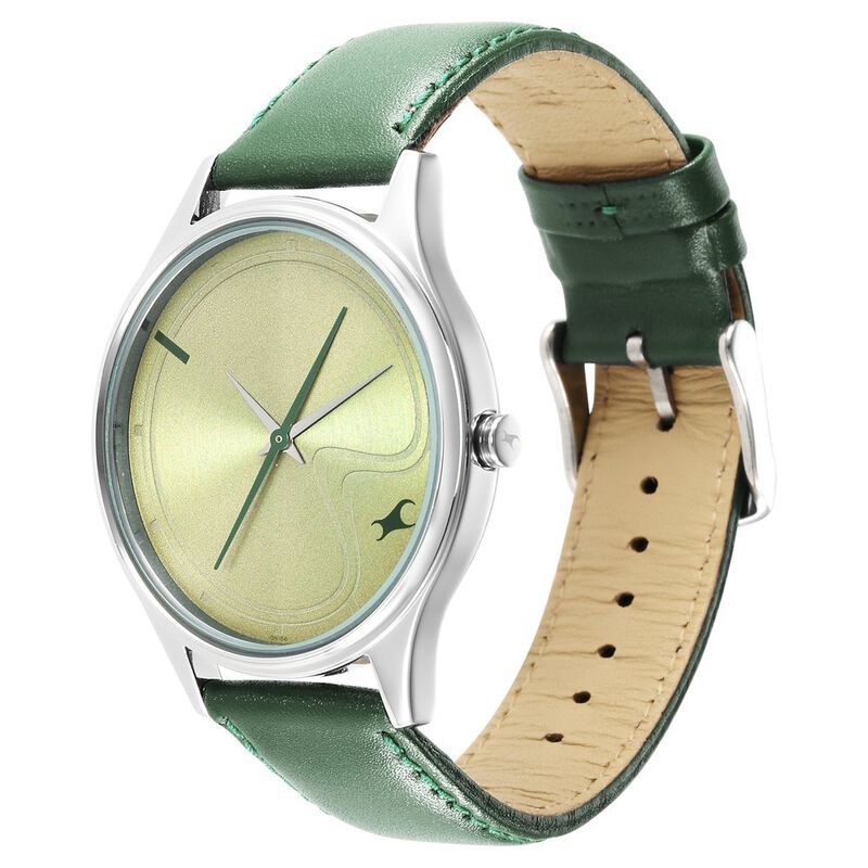 Fastrack Stunners Green Dial Leather Strap Watch for Guys