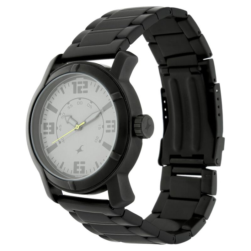 Fastrack Quartz Analog White Dial Metal Strap Watch for Guys
