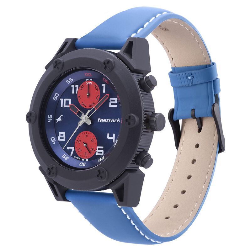 Fastrack Modular Quartz Analog Blue Dial Leather Strap Watch for Guys