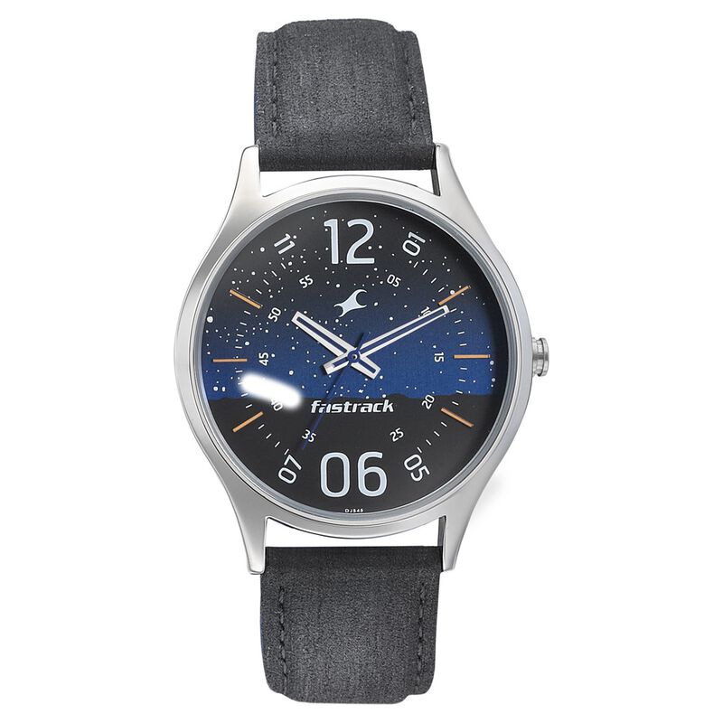 Fastrack Space Rover Quartz Analog Blue Dial Leather Strap Watch for Guys