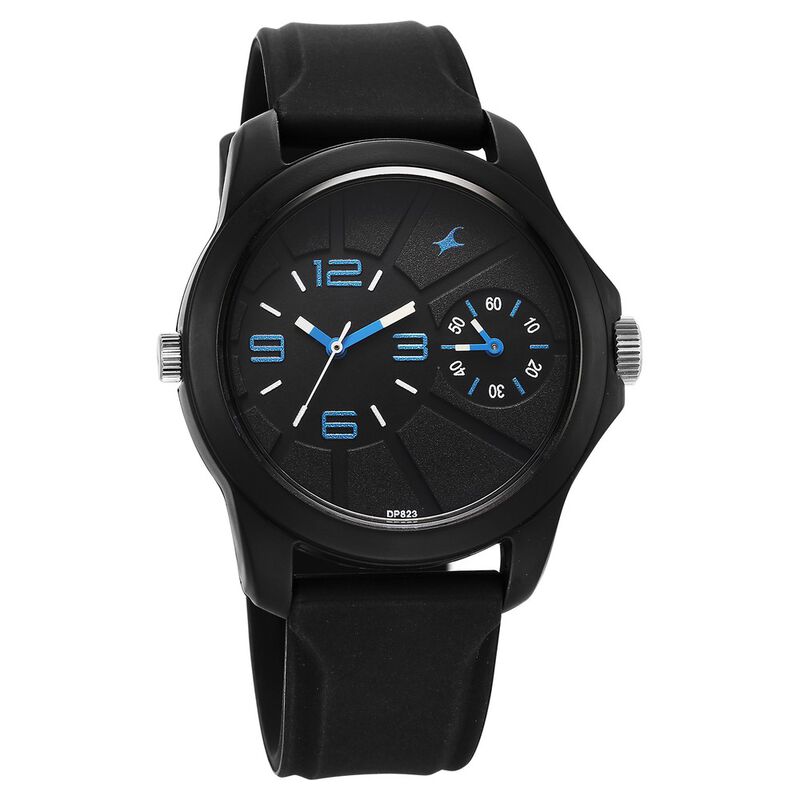 Fastrack Dual Time Quartz Analog Black Dial Silicone Strap Watch for Guys