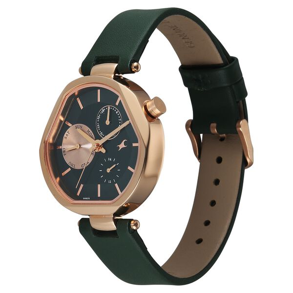 Buy Online Fastrack Tick Tock Quartz Multifunction Green Dial Leather ...