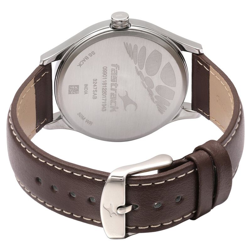 Fastrack Bare Basics Quartz Analog Brown Dial Leather Strap Watch for Guys