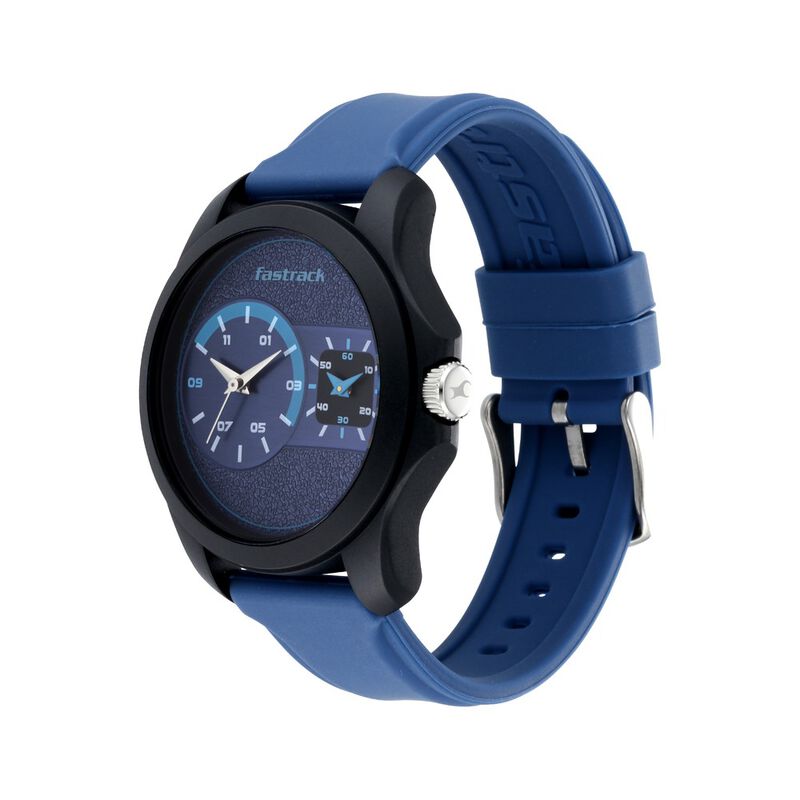 Fastrack Dual Time Quartz Analog Blue Dial Silicone Strap Watch for Guys