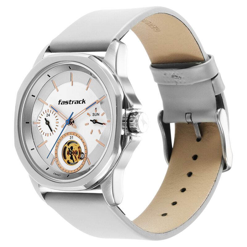 Fastrack Exuberant Quartz Analog White Dial Leather Strap Watch for Guys