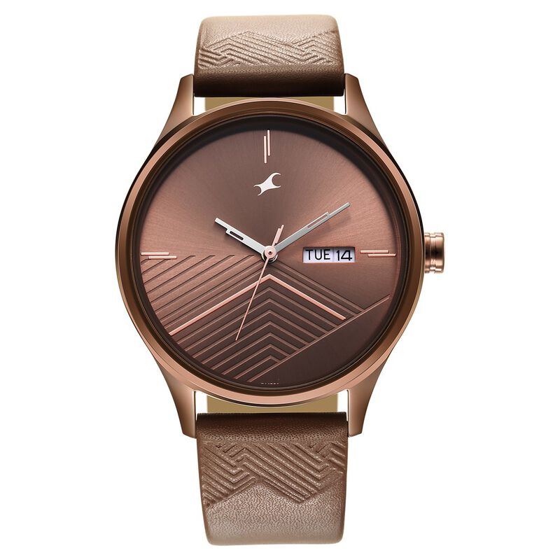 Fastrack Style Up Brown Dial Leather Strap Watch for Guys