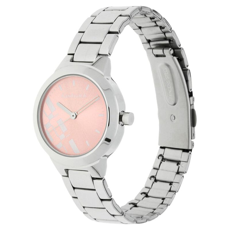 Fastrack Quartz Analog Pink Dial Stainless Steel Strap Watch for Girls