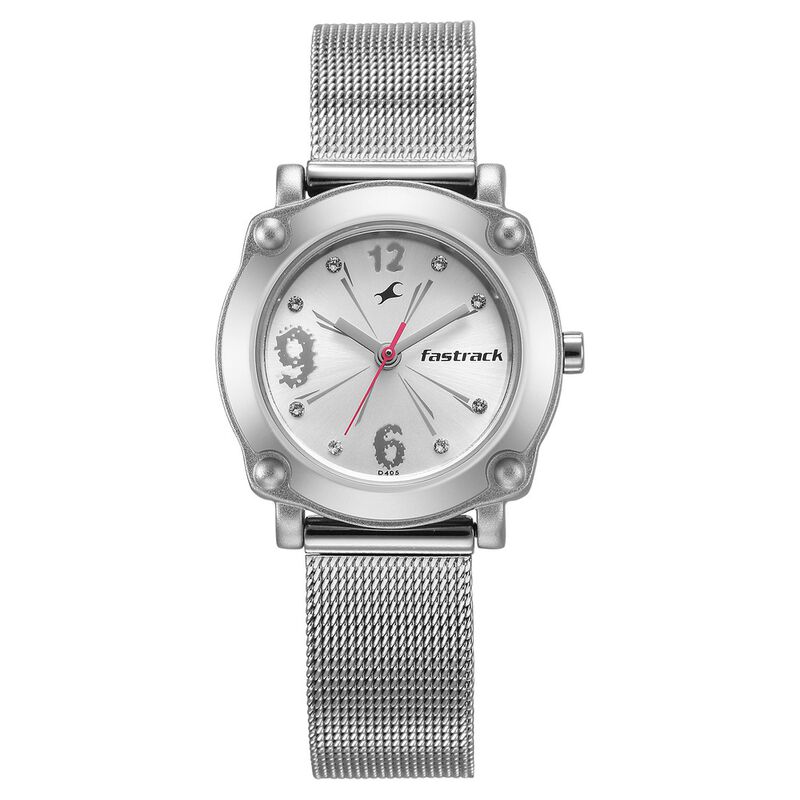 Fastrack Quartz Analog Silver Dial Stainless Steel Strap Watch for Girls