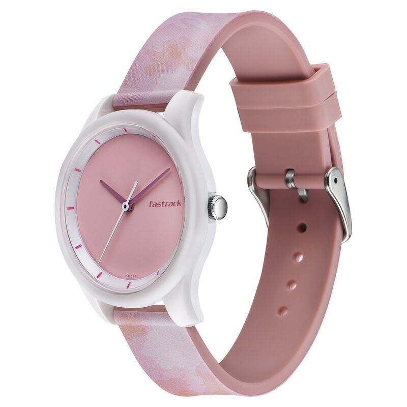 Fastrack Tie & Dye Quartz Analog Pink Dial Silicone Strap Watch for Girls
