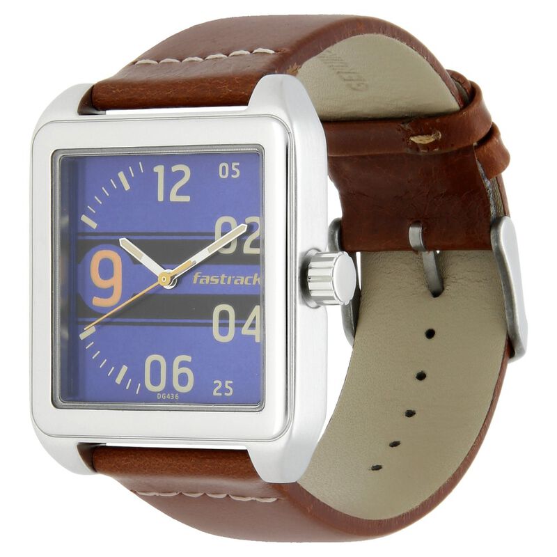 Fastrack Bare Basics Quartz Analog Blue Dial Leather Strap Watch for Guys