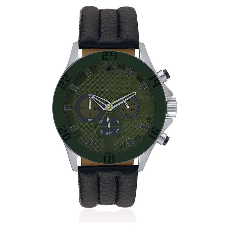 Buy Online Fastrack Quartz Chronograph Green Dial Leather Strap Watch ...
