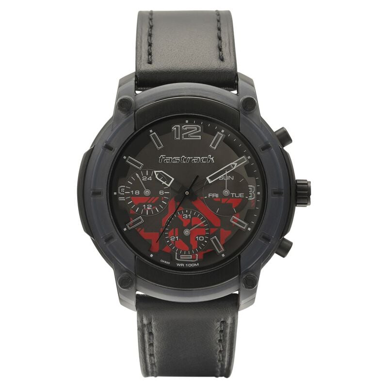 Fastrack Gamify Quartz Analog Black Dial Leather Strap Watch for Guys