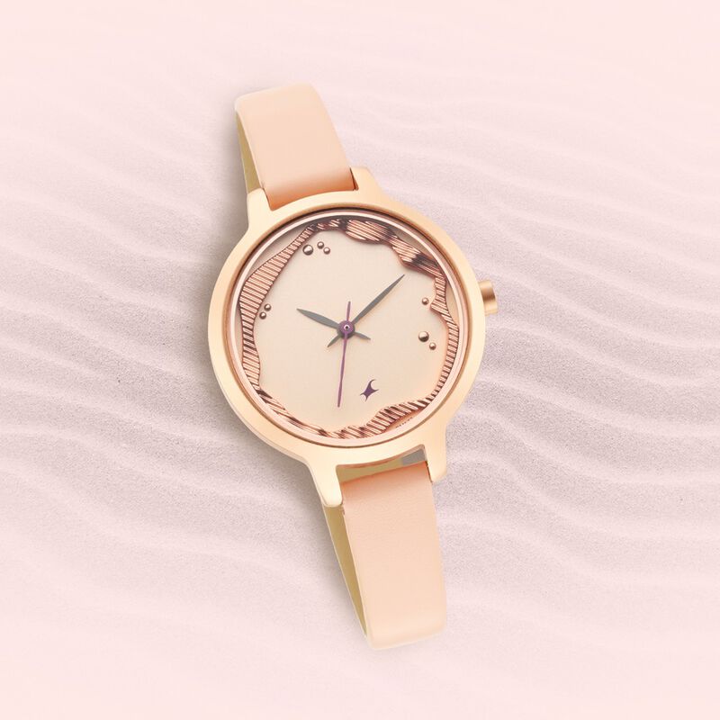 Buy Online Fastrack Uptown Retreat Quartz Analog Rose Gold Dial Leather ...