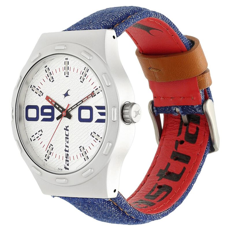 Fastrack Denim Quartz Analog White Dial Denim Strap Watch for Guys