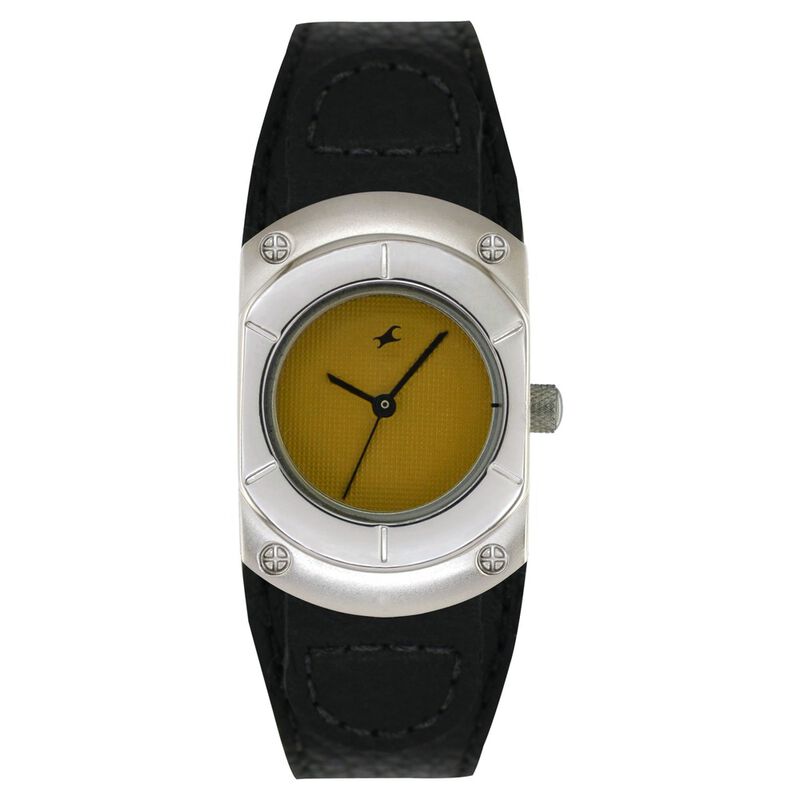 Buy Online Fastrack Quartz Analog Yellow Dial Leather Strap Watch for ...