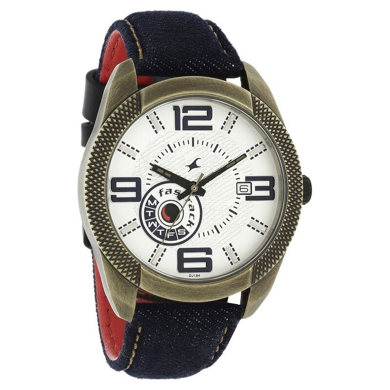 Fastrack Denim Quartz Analog White Dial Denim Strap Watch for Guys