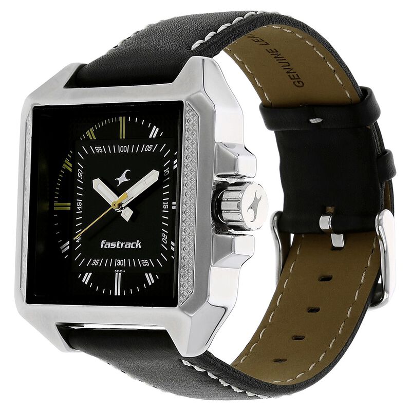 Fastrack Quartz Analog Black Dial Leather Strap Watch for Guys