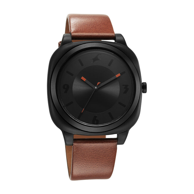 Fastrack Hype All Black Quartz Analog Black Dial With Brown Leather ...