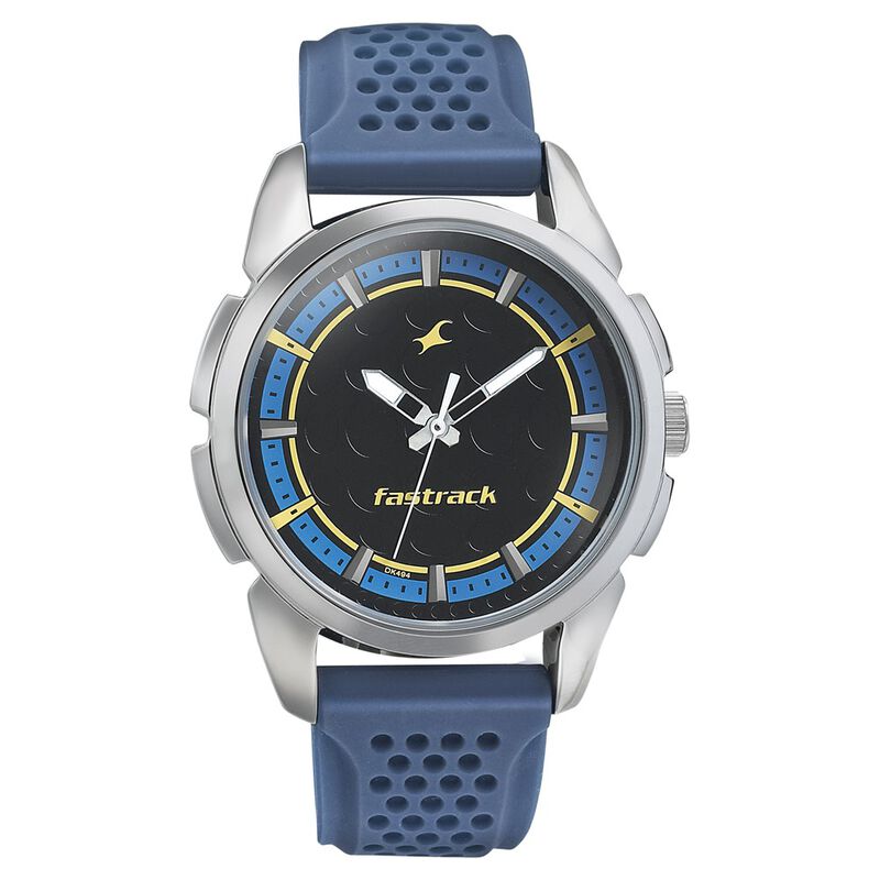 Fastrack Sunburn Quartz Analog Black Dial PU Strap Watch for Guys