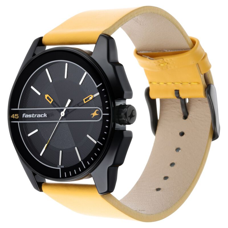 Fastrack Wear Your Look Quartz Analog Black Dial Leather Strap Watch ...