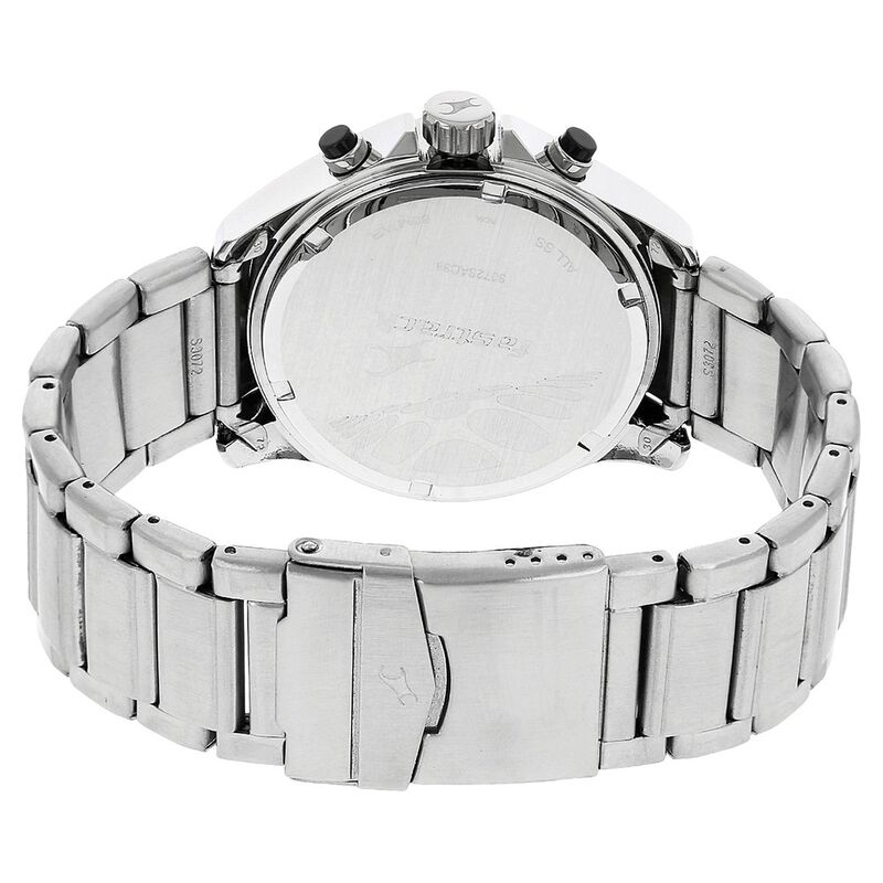 Fastrack Big Time Quartz Chronograph Black Dial Metal Strap Watch for Guys