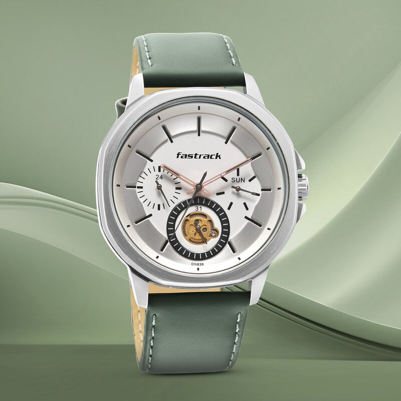 Buy Online Fastrack Exuberant Quartz Multifunction White Dial Leather ...
