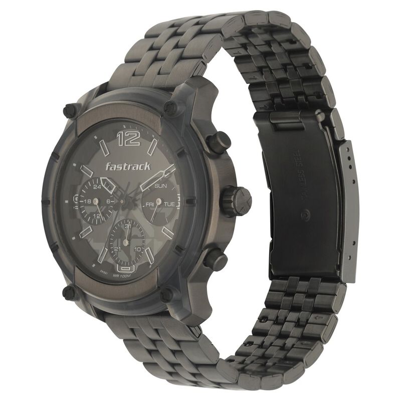Fastrack Gamify Quartz Analog Black Dial Metal Strap Watch for Guys