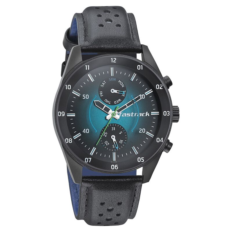 Buy Online Fastrack Space Rover Quartz Multifunction Blue Dial Leather ...