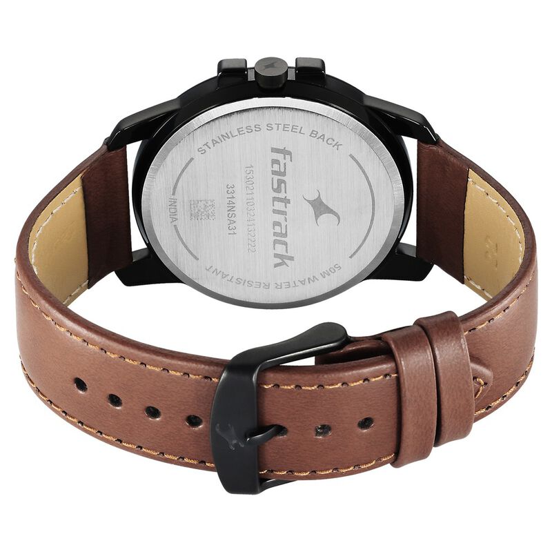 Fastrack Pulse Quartz Analog Black Dial With Tan Leather Strap Watch ...