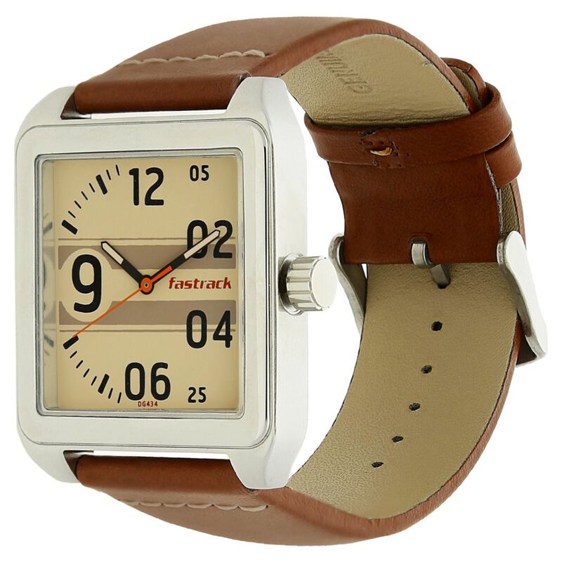 Fastrack Bare Basics Quartz Analog Beige Dial Leather Strap Watch for Guys