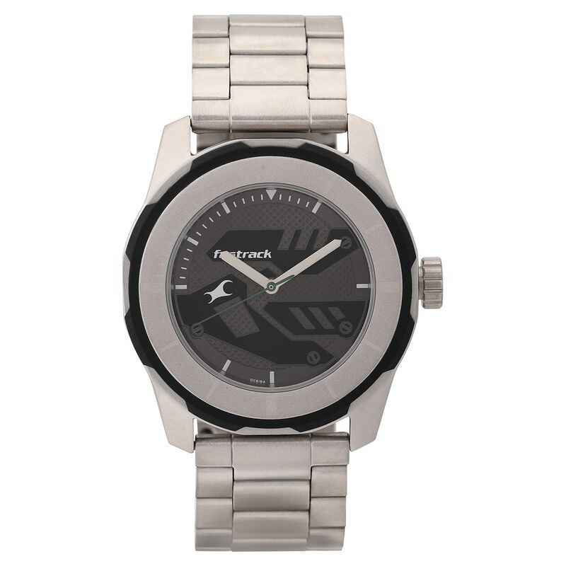 Fastrack Quartz Analog Black Dial Stainless Steel Strap Watch for Guys